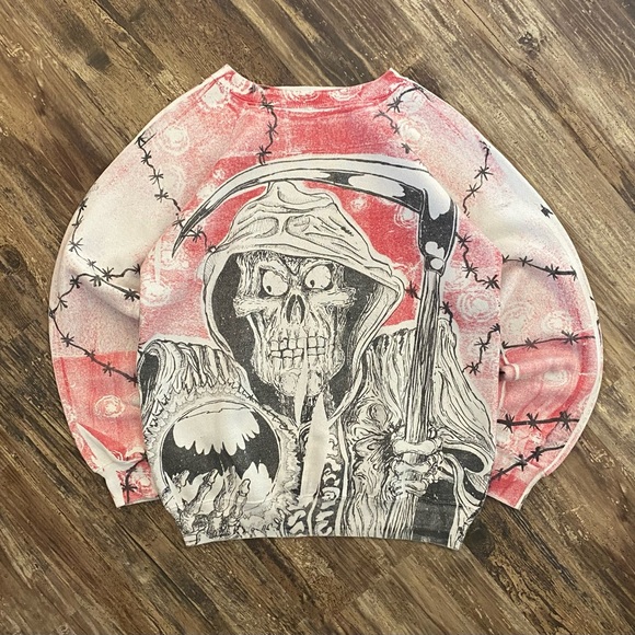 American Vintage | Shirts | Vintage 99s Grim Reaper Skeleton All Over ...